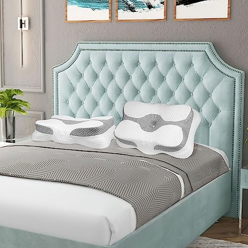 VIEWALL Cervical Pillow for Neck Pain Relief, Ergonomic Memory Foam Pillows Contour Orthopedic Neck Support Pillows for Side, Back and Stomach Sleepers (White & Grey, Standard Size)