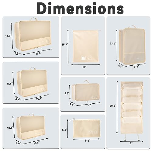 Packing Cubes for Suitcases, JARWEEN Suitcase Organizer Bags 8 Set, Luggage Organizer Bags for Travel Accessories,Carry-on Bag Storage for Trip (Beige)