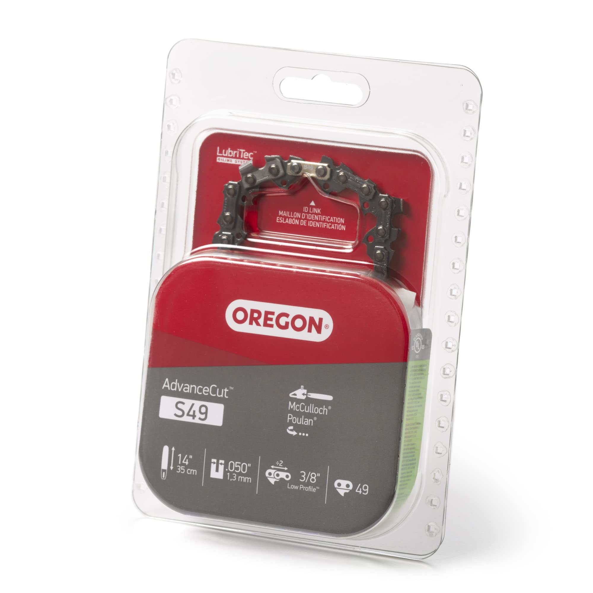 Oregon S49 AdvanceCut Replacement Chainsaw Chain for 14-Inch Guide Bar, 49 Drive Links, Pitch: 3/8" Low Vibration, .050" Gauge, Fits Craftsman, Poulan, and More