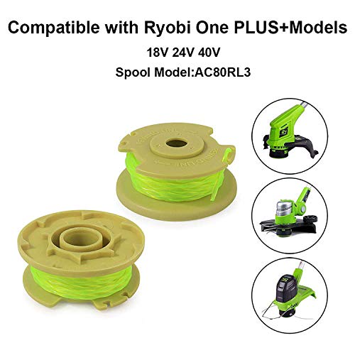 THTEN 0.080" 11ft Replacement Trimmer Spool Compatible Ryobi One Plus AC80RL3 for Ryobi 18v, 24v, and 40v Cordless Trimmers (6 Pack)