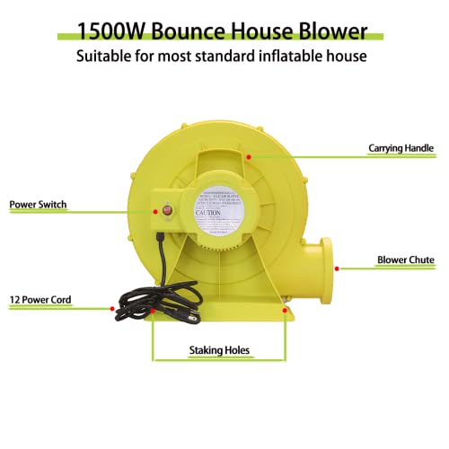 WGIA 1500w Blower for Inflatable Bounce House, Commercial Electric Pump Fan for Inflatable Water Slides & Screen Movie, Quick Blow Up, Air Blower for Inflatables(UL Certification)