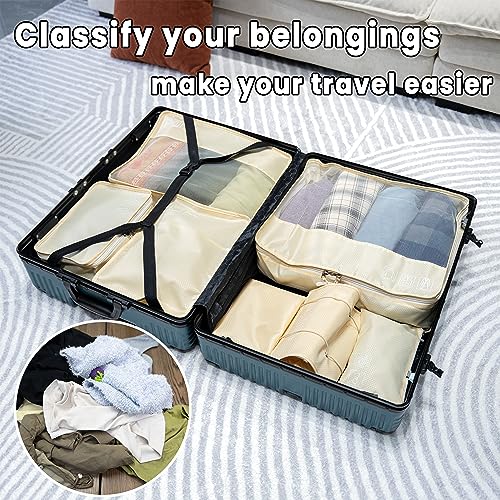 Packing Cubes for Suitcases, JARWEEN Suitcase Organizer Bags 8 Set, Luggage Organizer Bags for Travel Accessories,Carry-on Bag Storage for Trip (Beige)