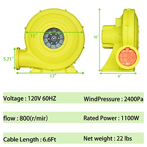 WGIA 1500w Blower for Inflatable Bounce House, Commercial Electric Pump Fan for Inflatable Water Slides & Screen Movie, Quick Blow Up, Air Blower for Inflatables(UL Certification)