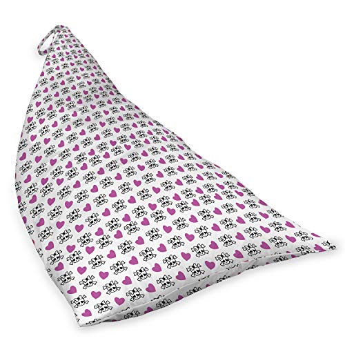 Ambesonne Teen Lounger Chair Bag, Funky and Girlish Youth Pattern Emo Skulls with Bowknots Bones and Hearts, High Capacity Storage with Handle Container, Lounger Size, Violet Black White