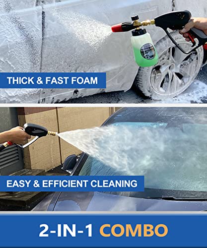 TOOLCY Foam Cannon Kit with Pressure Washer Gun 5000 PSI, 5 Pressure Washer Nozzle Tips, 1/4" Quick Connector, 1L Bottle, Quick Release, Industrial Grade
