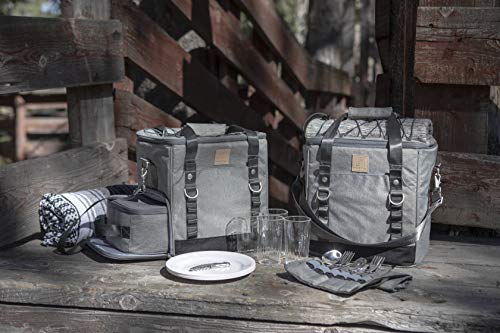 PICNIC TIME - PT-Frontier Picnic Cooler Tote - Soft Cooler Bag with Picnic Set - Picnic Tote, (Heathered Gray)