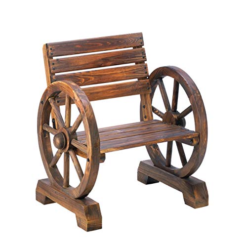 Koehler Home Outdoor Garden Yard Decorative Wagon Wheel Armrest Relaxing Charming Wood Chair