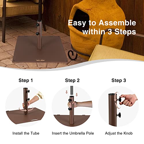 Tangkula 50 LBS Patio Umbrella Stand, Heavy Duty Umbrella Stand w/Wheels & Handle, Fits for 1.6ββ-1.9ββ Umbrella Pole, Outdoor Square Umbrella Base for Deck, Pool, Garden, Backyard (Bronze)