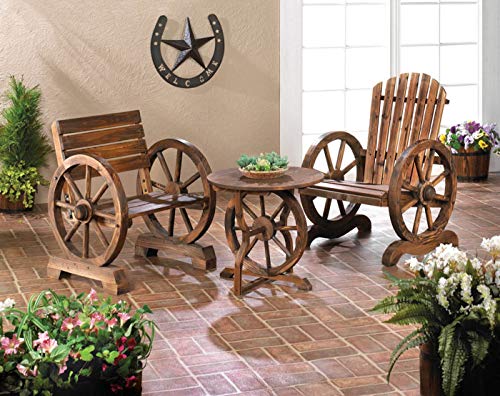 Koehler Home Outdoor Garden Yard Decorative Wagon Wheel Armrest Relaxing Charming Wood Chair