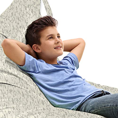 Ambesonne Floral Lounger Chair Bag, Vintage Flowers and Leaves Ornaments Along Swirls Monochrome Illustration, High Capacity Storage with Handle Container, Lounger Size, Pale Taupe and White