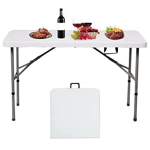 4 ft Heavy Duty Plastic Folding Table, Portable Folding Camping Table Picnic Table Utility Table Game Table w/Handle, for 48D x 30W x 24H in F01T F01T