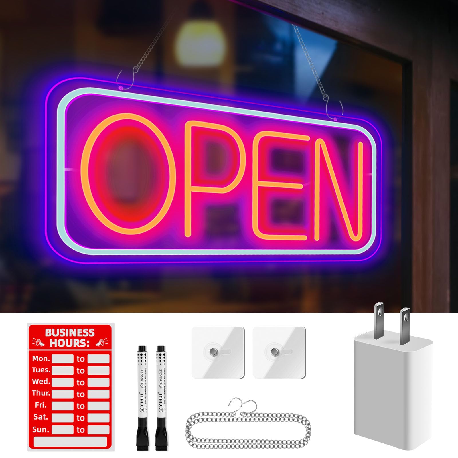 GELBEKUH LED Neon Open Sign for Business 16.7"x9.2" Ultra Bright Open Sign with ON/OFF Switch Adjustable Brightness Neon Lights for Storefront Window Shop Store Bar Salon Cafes Pubs Hotel Wall Decor