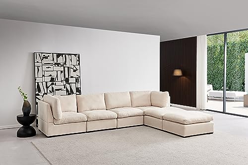 Eafurn Sleeper Bed Modular Sectional Reversible Chaise, Modern U-Shaped 6-Seat Corner Moveable Ottoman,Free Combination Down Filled Soft Sofa & Couch for Living Room,Home,Office, Beige 129