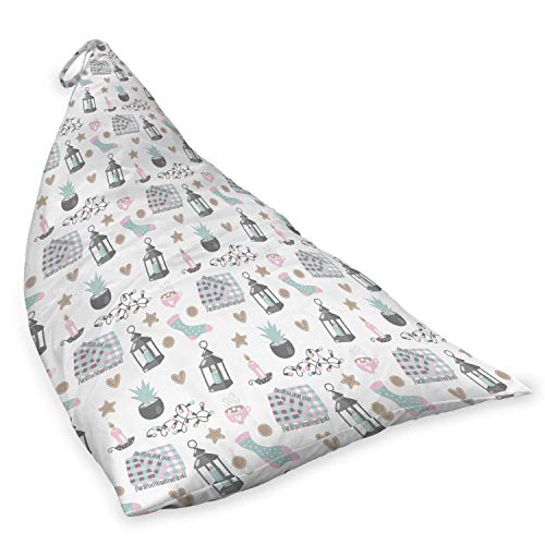 Ambesonne Cartoon Lounger Chair Bag, Hand Drawn Like Elements Candle Blanket Coffee Socks Stars and Hearts Shapes, High Capacity Storage with Handle Container, Lounger Size, Multicolor
