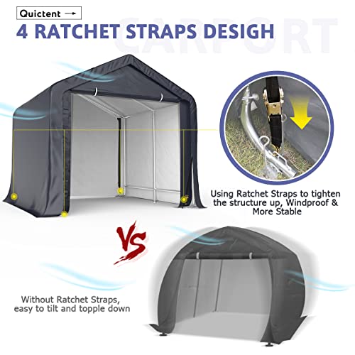 Quictent 10x10 ft Anti-Snow Portable Garage Shelter Outdoor Storage Shed Heavy Duty Car Canopy Carport for Motorcycle, Bike or Garden Tools-Gray