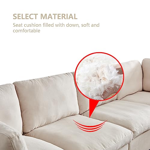 Eafurn Sleeper Bed Modular Sectional Reversible Chaise, Modern U-Shaped 6-Seat Corner Moveable Ottoman,Free Combination Down Filled Soft Sofa & Couch for Living Room,Home,Office, Beige 129