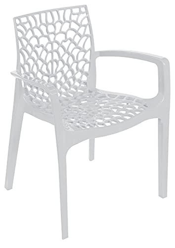 Green Boheme Gruvyer Indoor Outdoor Armchairs 4 Chairs, White, Patio, Dining, Pool, Garden, Stacking, Never Rusts, Italian