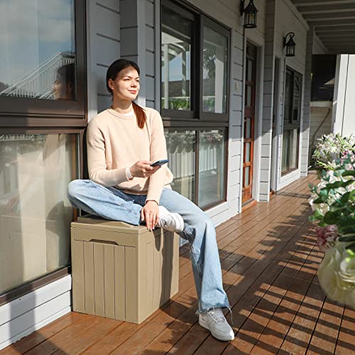 Patiowell 30 Gallon Resin Deck Box, Outdoor Storage Box for Patio Furniture, Deliveries, Pool Supplies,Waterproof and Lockable, Light Borwn