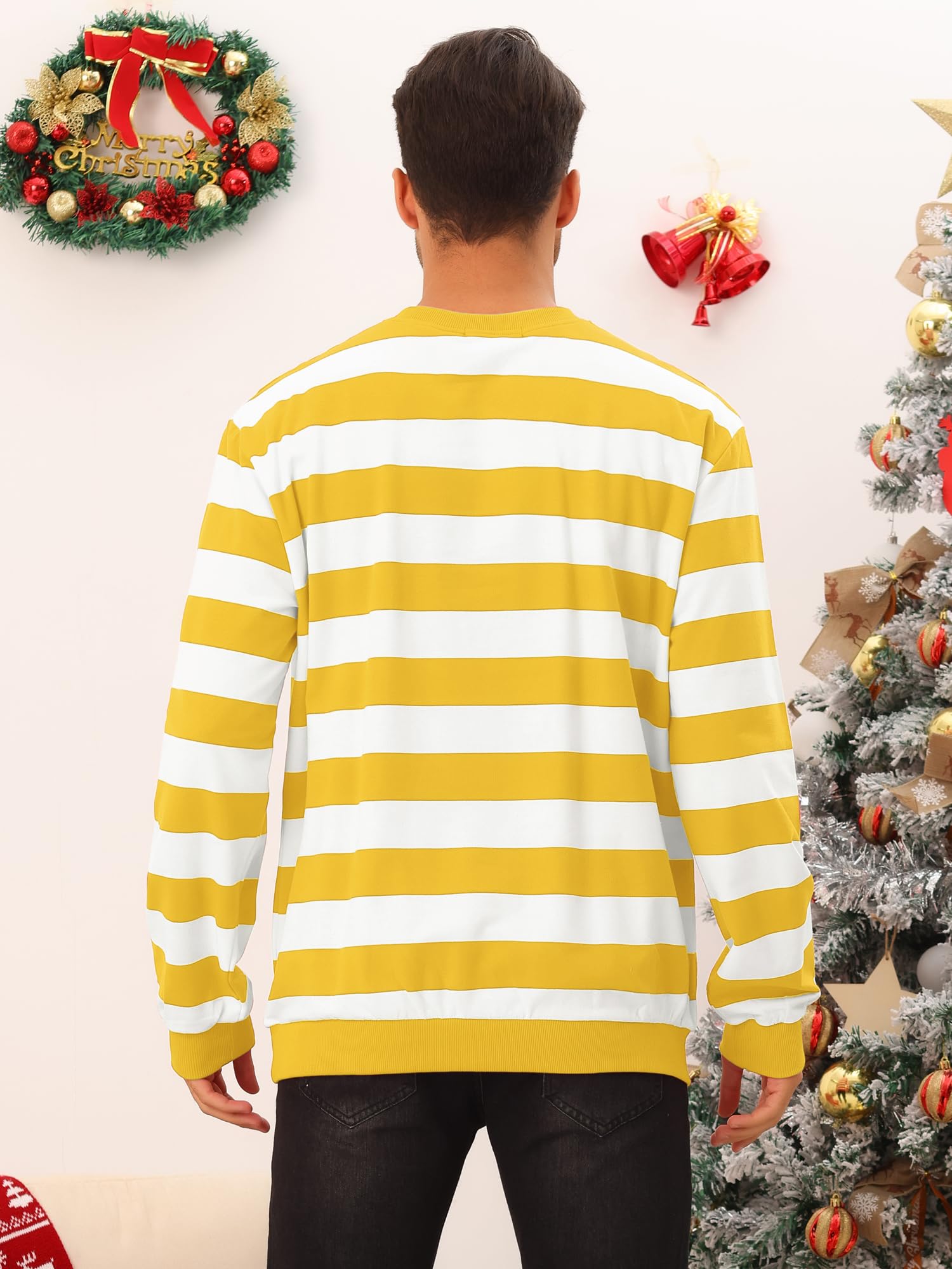 Lars Amadeus Yellow Striped Sweatshirt for Men's Crew Neck Long Sleeves Pullover Color Block Sweatshirts XX-Large