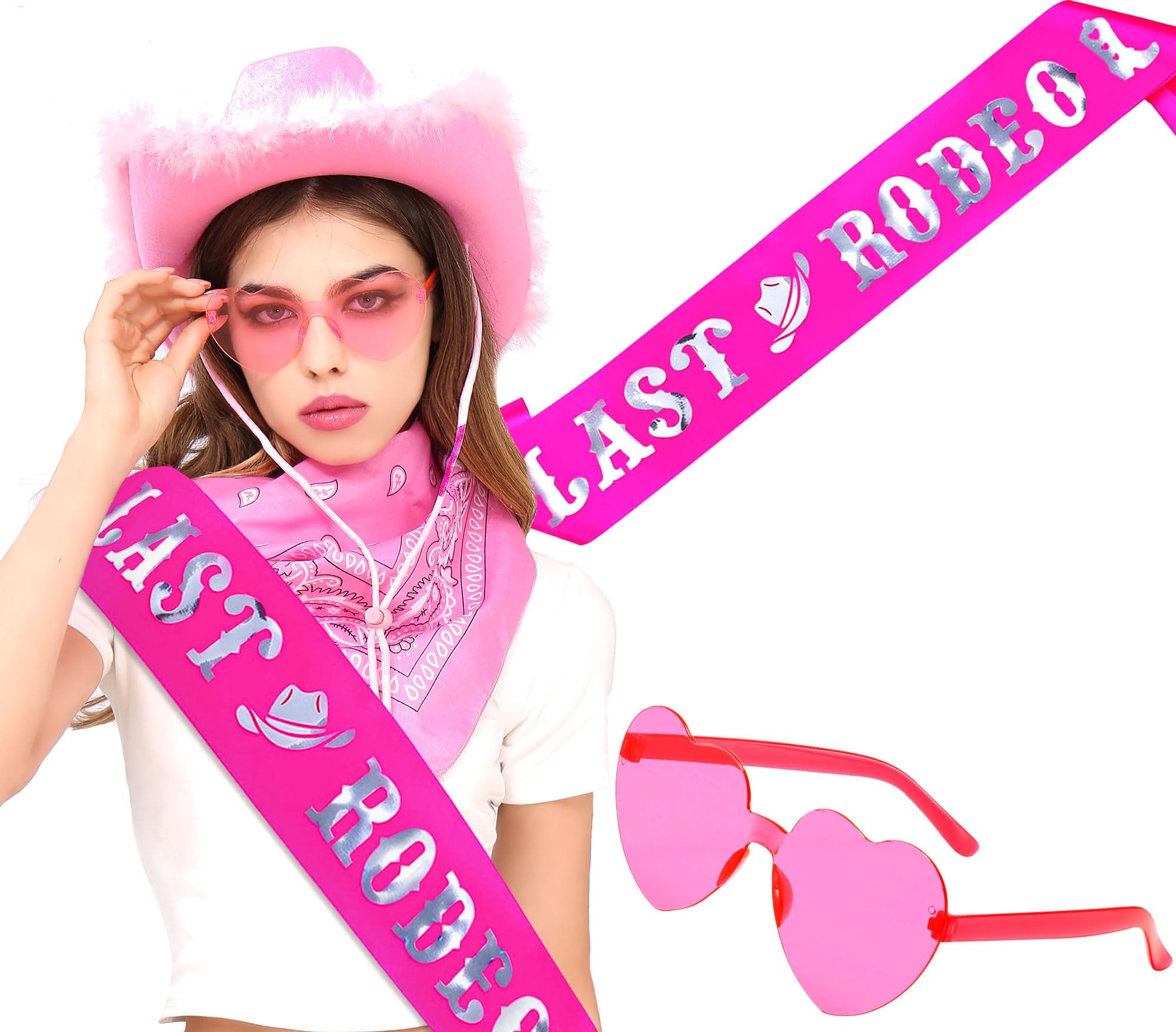 JeVenis 2 PCS Last Rodeo Sash Pink Heart Sunglasses Last Rodeo Bachelorette Party Favors Western Cowgirl Bachelorette Bridal Shower Decoration