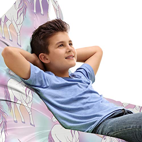 Ambesonne Pastel Lounger Chair Bag, Childish Theme Colorful Concept Along Unicorns Images in Cartoon Style, High Capacity Storage with Handle Container, Lounger Size, Multicolor