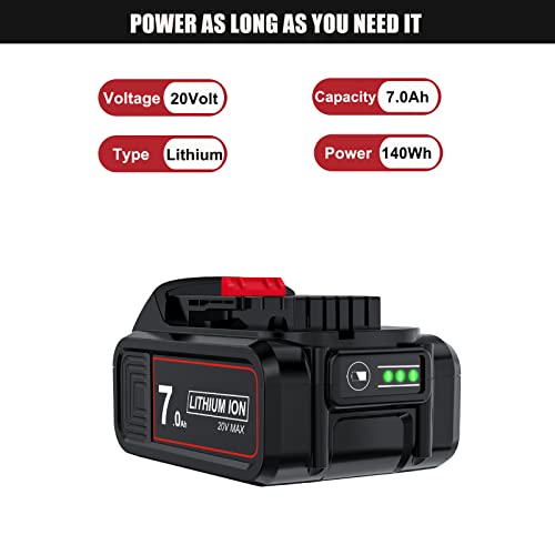 Bonacell 2Pack 20V 7.0Ah Lithium Battery Replacement for Dewalt 20 Volt Battery Max XR Cordless Tools DCB206 DCB200 DCB201 DCB204 DCB207 DCD/DCF/DCG Series