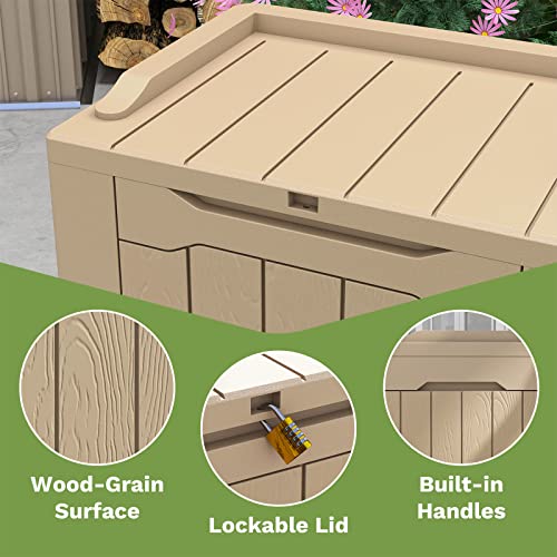Patiowell 30 Gallon Resin Deck Box, Outdoor Storage Box for Patio Furniture, Deliveries, Pool Supplies,Waterproof and Lockable, Light Borwn