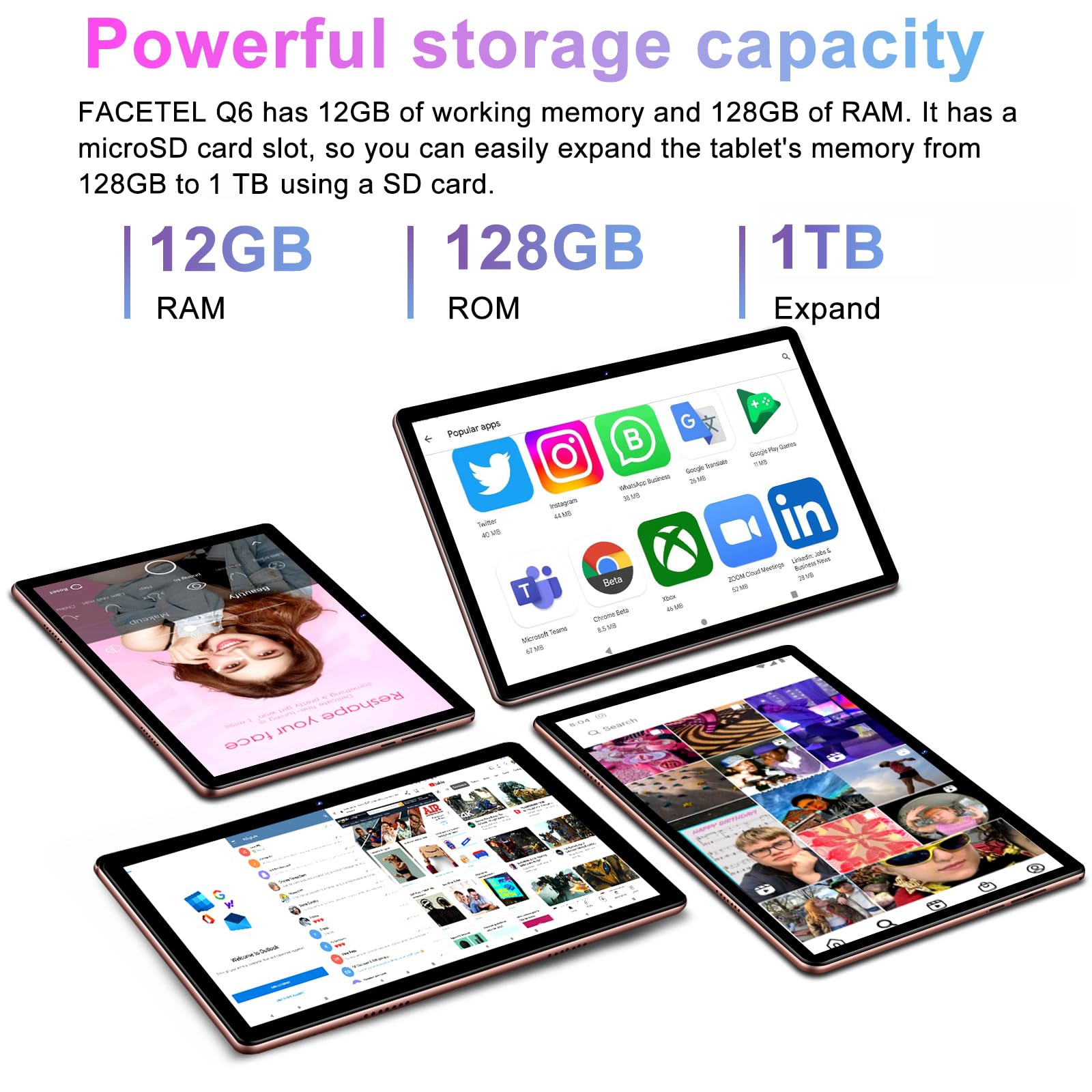 Tablet 10 inch Android 13 Tablet Octa-Core 2.0 GHz with 12GB RAM 128GB ROM, 5G WiFi, 6000mAh, HD IPS Touchscreen, Bluetooth 5.0, 1280 * 800, 5+8 MP 2 in 1 Tablet with Keyboard and Mouse - Rose