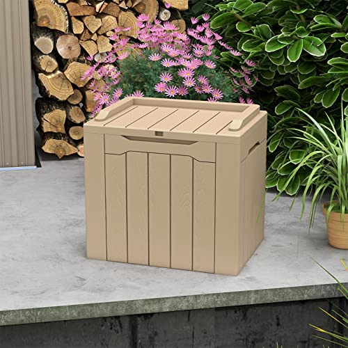 Patiowell 30 Gallon Resin Deck Box, Outdoor Storage Box for Patio Furniture, Deliveries, Pool Supplies,Waterproof and Lockable, Light Borwn