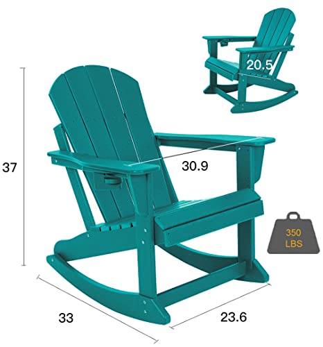 doubob Outdoor Patio Rocking Adirondack Rocker Modern Plastic Weather Resistant HDPE Lawn Chair for Porch, Garden Fire Pit Beach Backyard, Extra Large, Blue