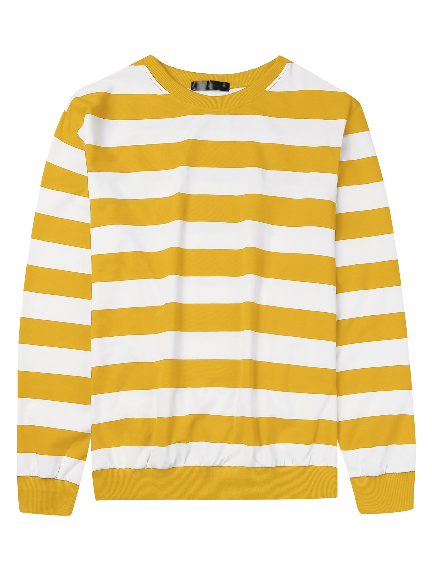 Lars Amadeus Yellow Striped Sweatshirt for Men's Crew Neck Long Sleeves Pullover Color Block Sweatshirts XX-Large