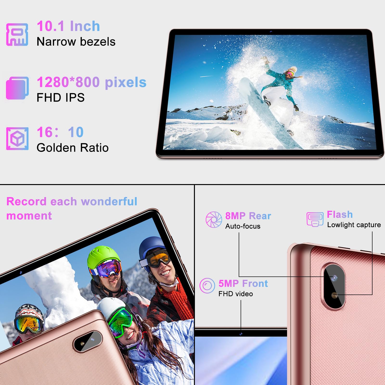 Tablet 10 inch Android 13 Tablet Octa-Core 2.0 GHz with 12GB RAM 128GB ROM, 5G WiFi, 6000mAh, HD IPS Touchscreen, Bluetooth 5.0, 1280 * 800, 5+8 MP 2 in 1 Tablet with Keyboard and Mouse - Rose