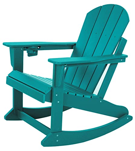 doubob Outdoor Patio Rocking Adirondack Rocker Modern Plastic Weather Resistant HDPE Lawn Chair for Porch, Garden Fire Pit Beach Backyard, Extra Large, Blue
