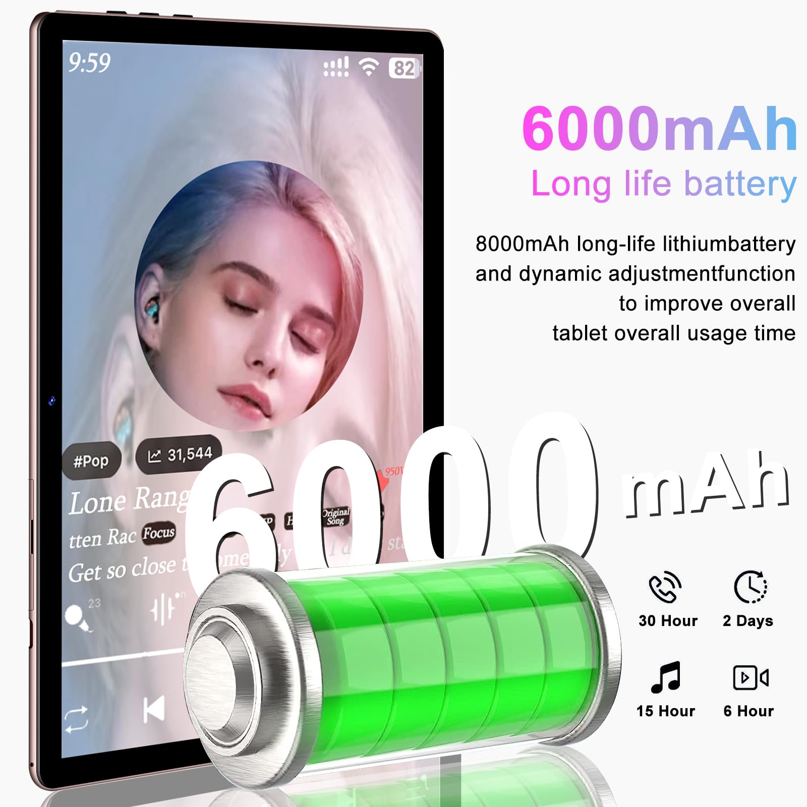 Tablet 10 inch Android 13 Tablet Octa-Core 2.0 GHz with 12GB RAM 128GB ROM, 5G WiFi, 6000mAh, HD IPS Touchscreen, Bluetooth 5.0, 1280 * 800, 5+8 MP 2 in 1 Tablet with Keyboard and Mouse - Rose