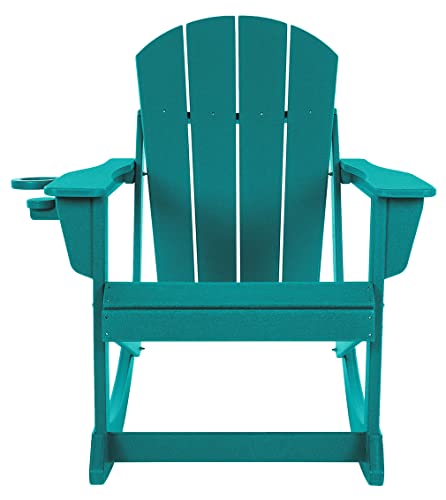 doubob Outdoor Patio Rocking Adirondack Rocker Modern Plastic Weather Resistant HDPE Lawn Chair for Porch, Garden Fire Pit Beach Backyard, Extra Large, Blue