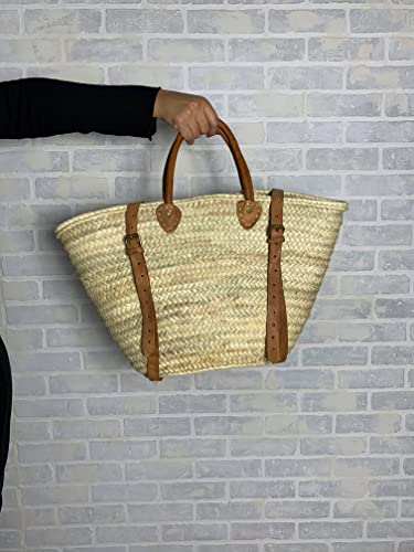 Palm Leaf Taza Backpack , Straw Bag Made, Shopping and Picnic Baskets, Traditional Moroccan Bag, Leather Made Bags, Handcrafted Bag, Beach Bag. (Brown)