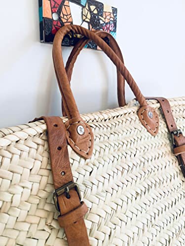 Palm Leaf Taza Backpack , Straw Bag Made, Shopping and Picnic Baskets, Traditional Moroccan Bag, Leather Made Bags, Handcrafted Bag, Beach Bag. (Brown)