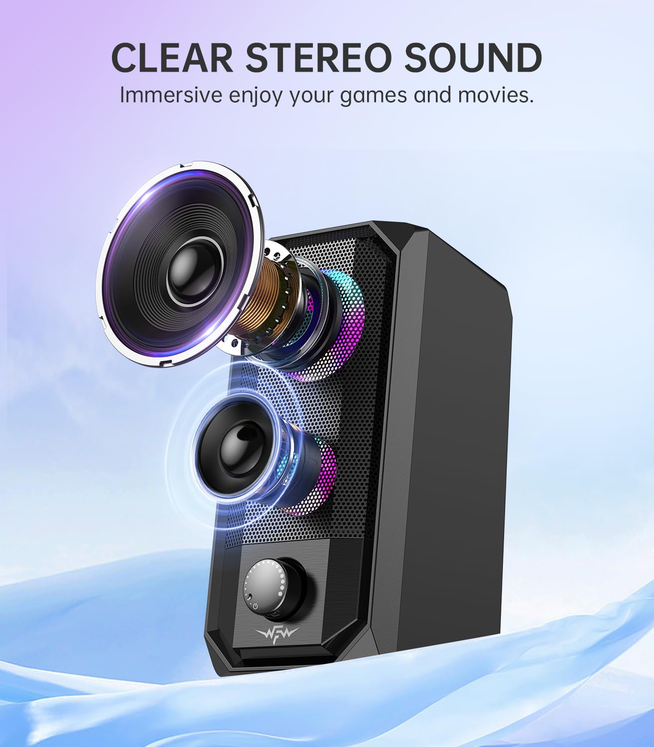 Fishcovers Computer Speakers for Desktop PC and Laptop, Monitor Speakers with RGB Lights,FC03 USB Powered Gaming Speakers