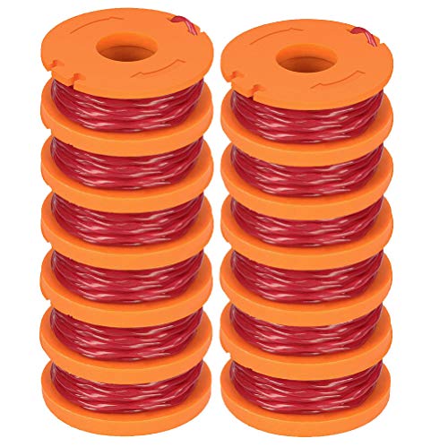 TOPEMAI WA0010 Replacement Trimmer Spool Line 0.065β for Worx WG154 WG163 WG160 WG180 WG175 WG155 WG151 String Trimmer (12 Spools + 3 Caps)