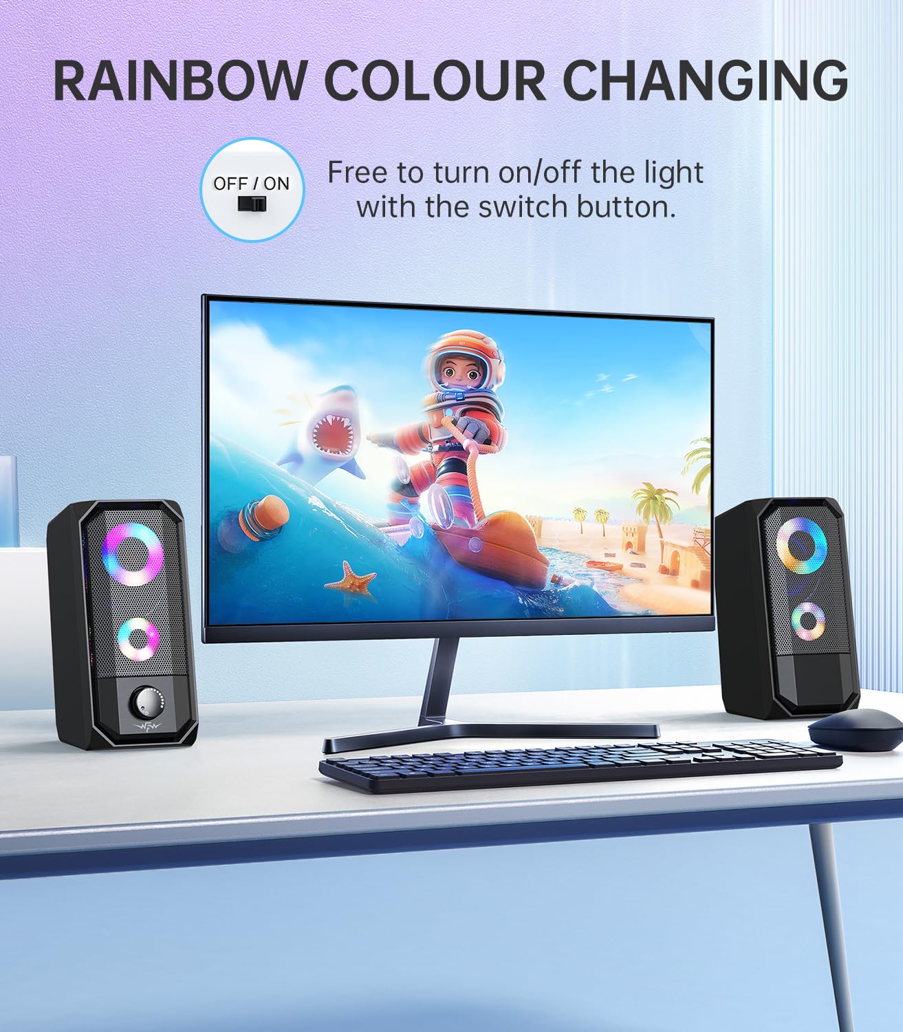 Fishcovers Computer Speakers for Desktop PC and Laptop, Monitor Speakers with RGB Lights,FC03 USB Powered Gaming Speakers