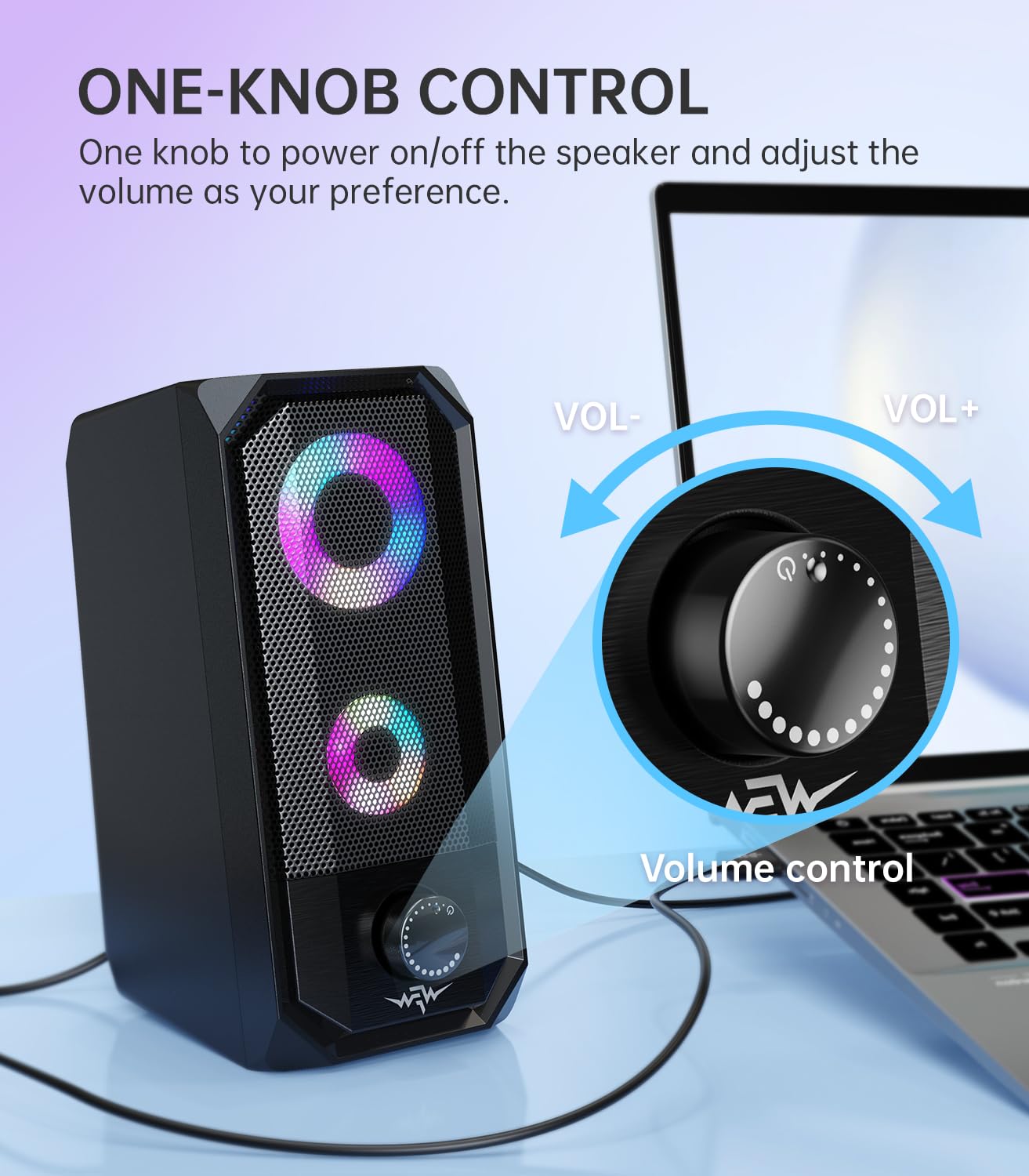 Fishcovers Computer Speakers for Desktop PC and Laptop, Monitor Speakers with RGB Lights,FC03 USB Powered Gaming Speakers