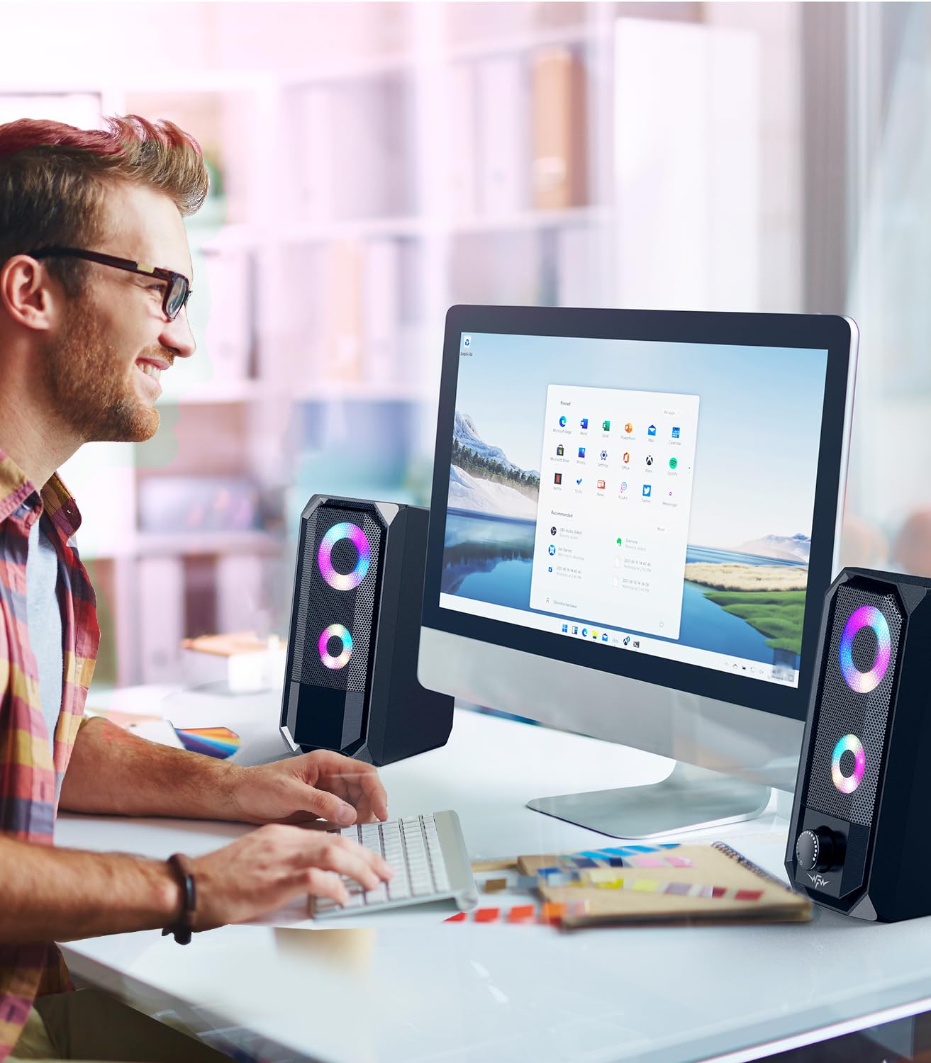 Fishcovers Computer Speakers for Desktop PC and Laptop, Monitor Speakers with RGB Lights,FC03 USB Powered Gaming Speakers