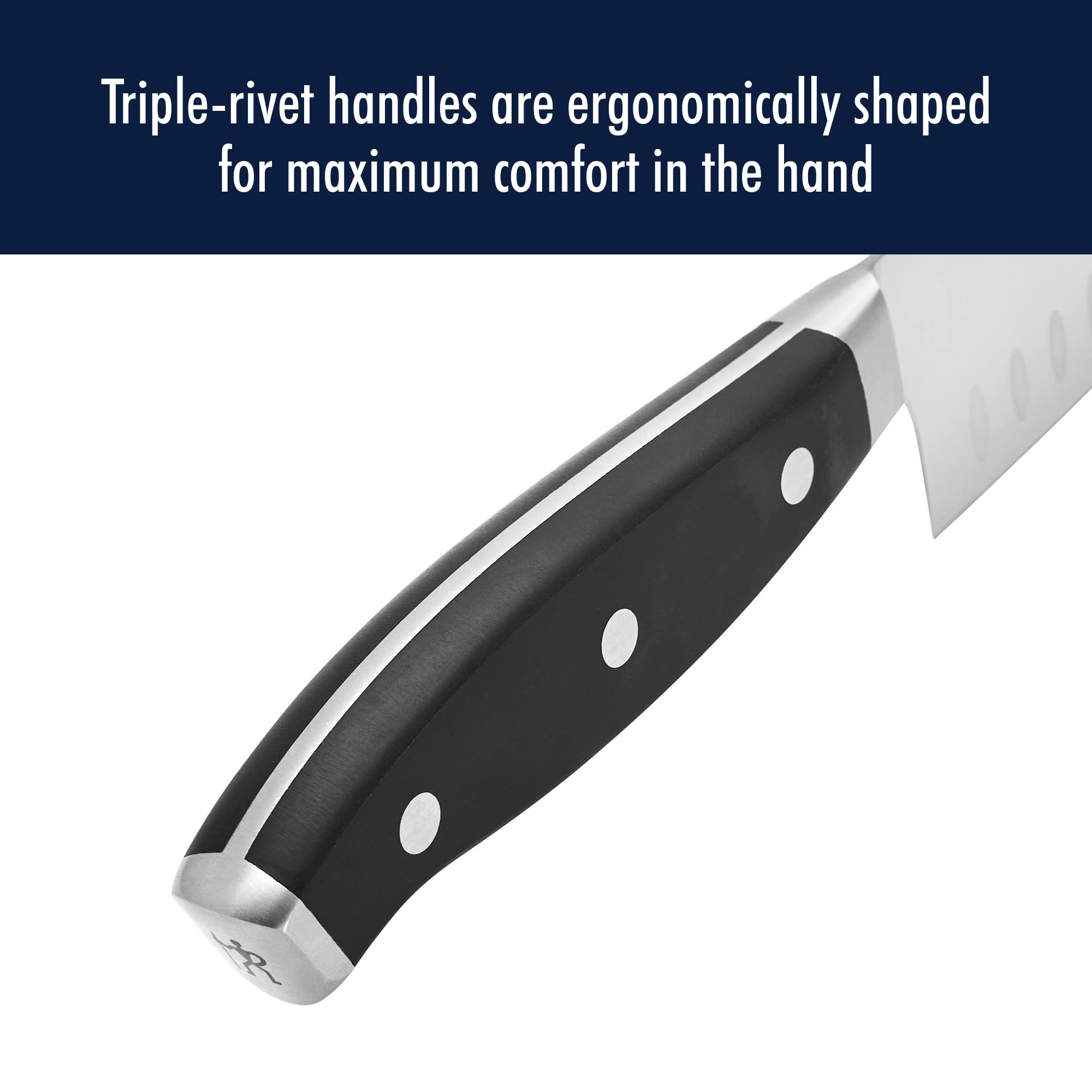 HENCKELS Forged Premio Hollow Edge Santoku Knife, 7-inch, Black/Stainless Steel