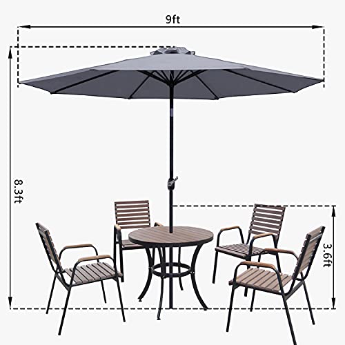 JMEXSUSS 9ft Patio Umbrella with Solar Lights, 32 LED Lighted Umbrella Outdoor Patio Table Umbrella, 8 Ribs Market Umbrella w/Tilt Adjustment and UV-Resistant Fabric, Grey