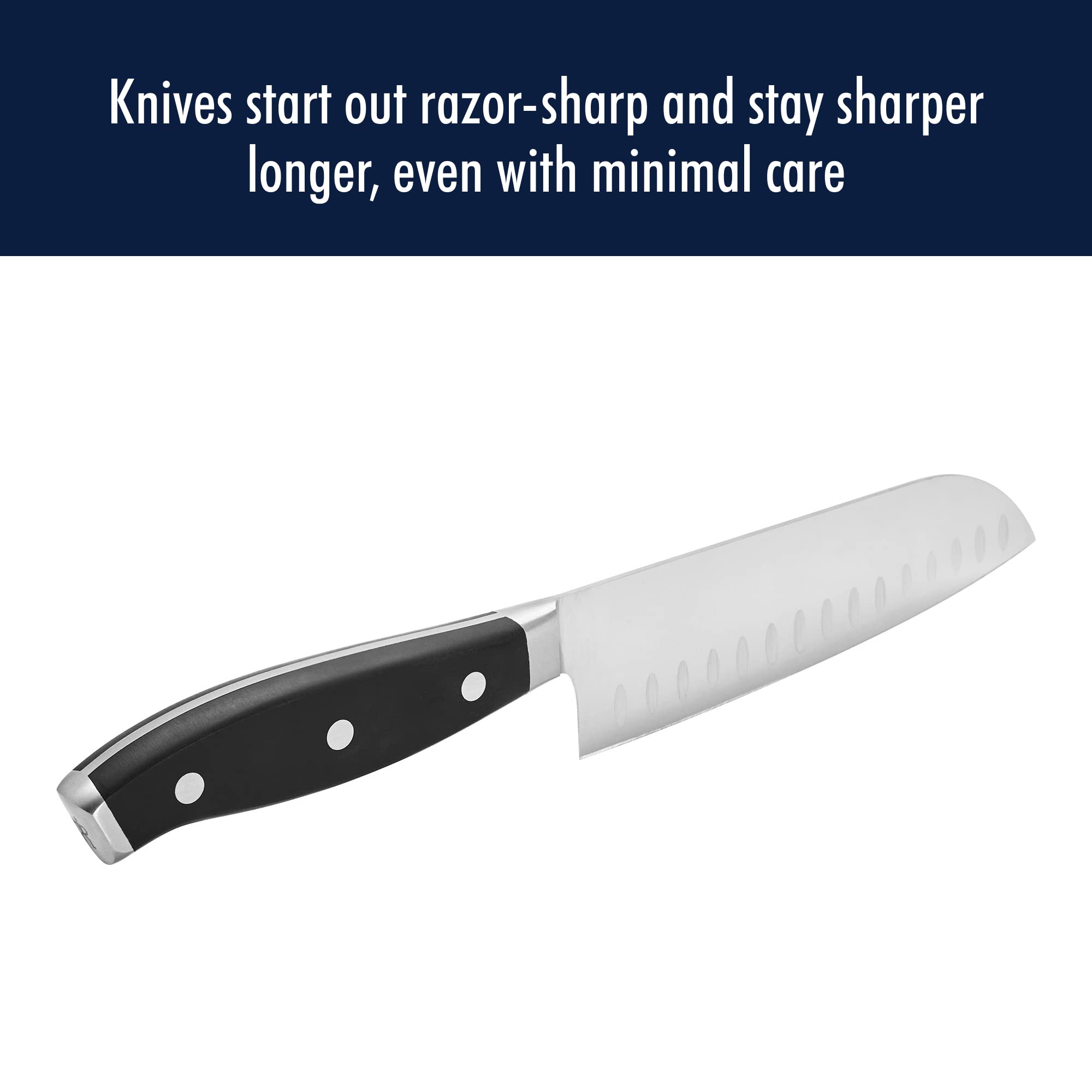 HENCKELS Forged Premio Hollow Edge Santoku Knife, 7-inch, Black/Stainless Steel