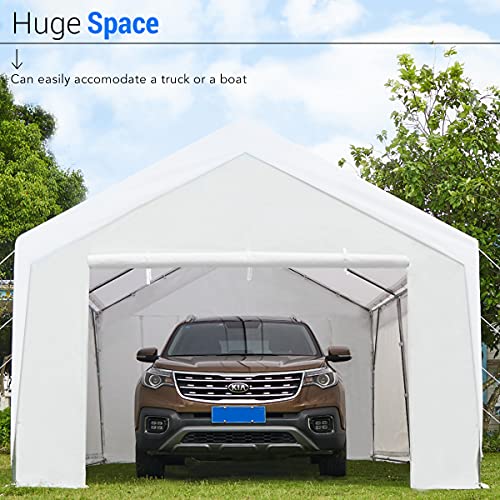 PEAKTOP OUTDOOR 12 x 20ft Upgraded Heavy Duty Carport with Removable Sidewalls,Portable Car Canopy,Garage Tent,Boat Shelter with Reinforced Triangular Beams and 4 Weight Bags,with Ground Bar