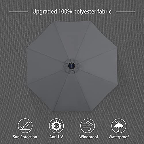 JMEXSUSS 9ft Patio Umbrella with Solar Lights, 32 LED Lighted Umbrella Outdoor Patio Table Umbrella, 8 Ribs Market Umbrella w/Tilt Adjustment and UV-Resistant Fabric, Grey
