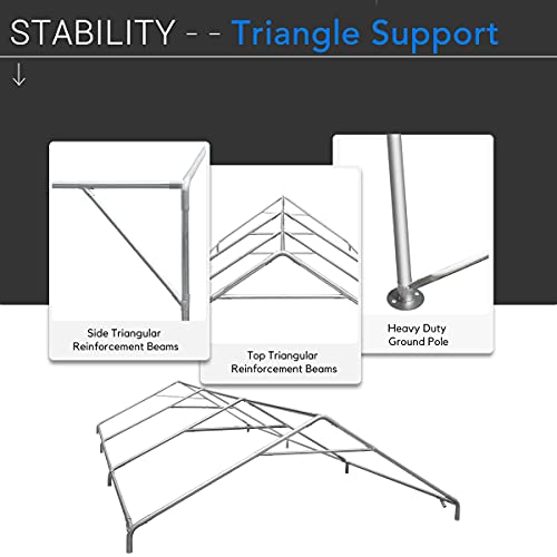 PEAKTOP OUTDOOR 12 x 20ft Upgraded Heavy Duty Carport with Removable Sidewalls,Portable Car Canopy,Garage Tent,Boat Shelter with Reinforced Triangular Beams and 4 Weight Bags,with Ground Bar