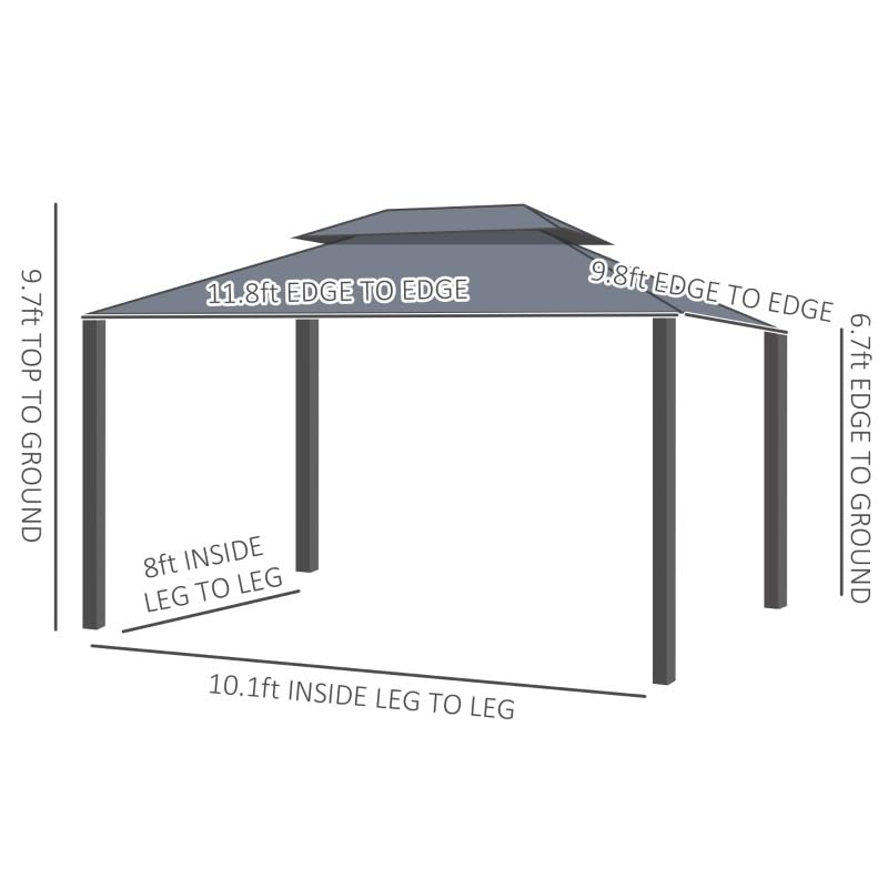 10x12 Hardtop Gazebo, Polycarbonate Gazebo Canopy with Curtains, Aluminum Frame Outdoor Canopy for Patios, Decks, Gardens, Lawns and Pools