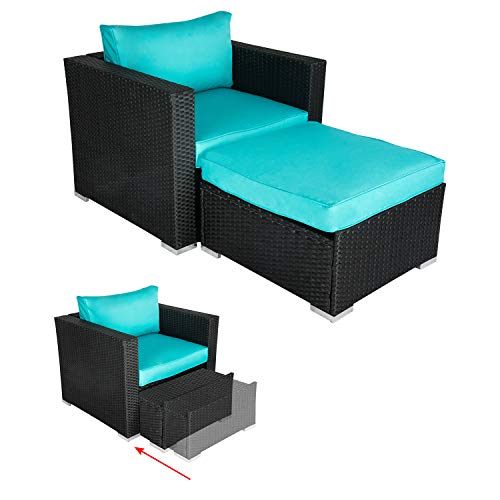kinbor PE Wicker Lounge Chair with Ottoman, Cushioned Furniture Sofa for Outdoor Balcony Porch Deck Poolside
